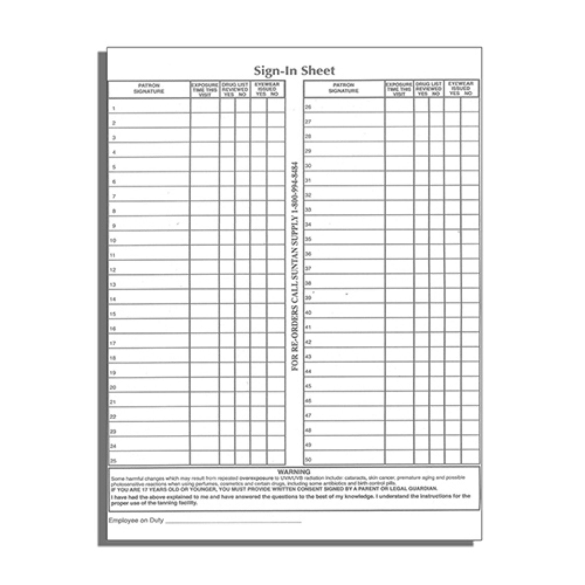 Suntan Supply Suntan Supply Salon Customer Sign-In Sheets - Suntan Supply